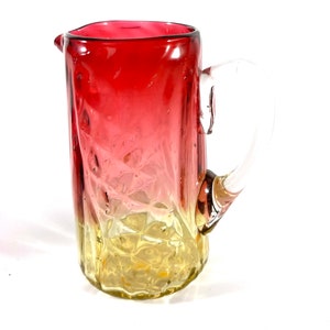 Vtg. Pair of Handblown Miniature Pitchers/ Amberina Diamond Pattern ...