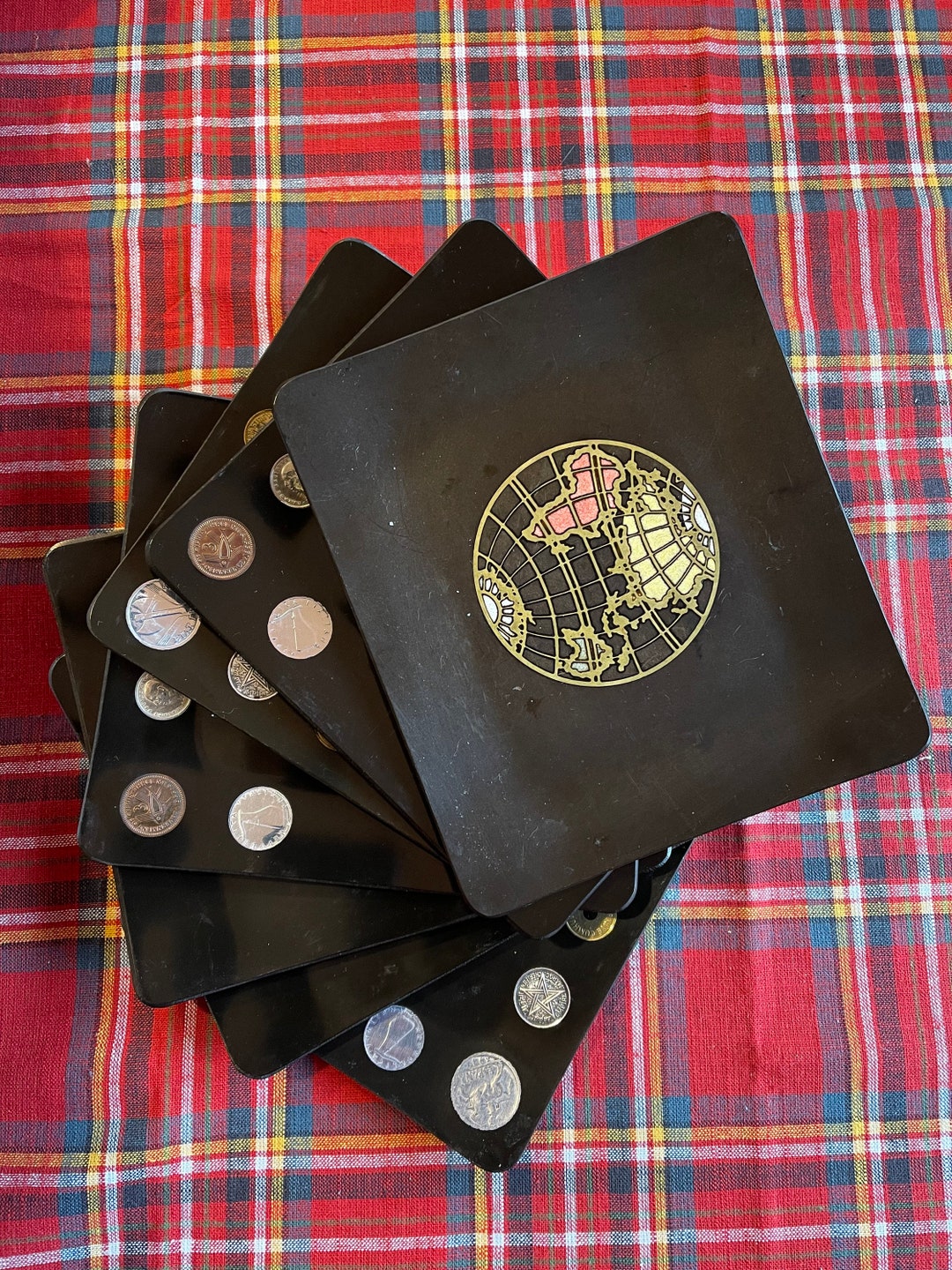 Vintage Couroc Appetizer Plates, Globe and Coin, Midcentury Plates, Set ...