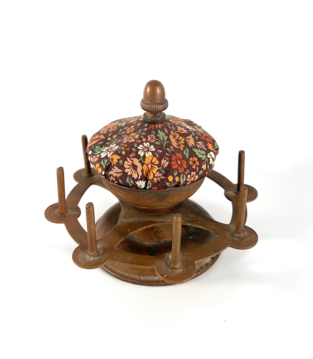 Antique Victorian Metal Rotating Spool Holder With Pin Cushion Top ...