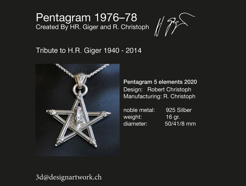 Pentagram, 5 Elements, Silver 925. Tribut to HR Giger, Limitierte ...