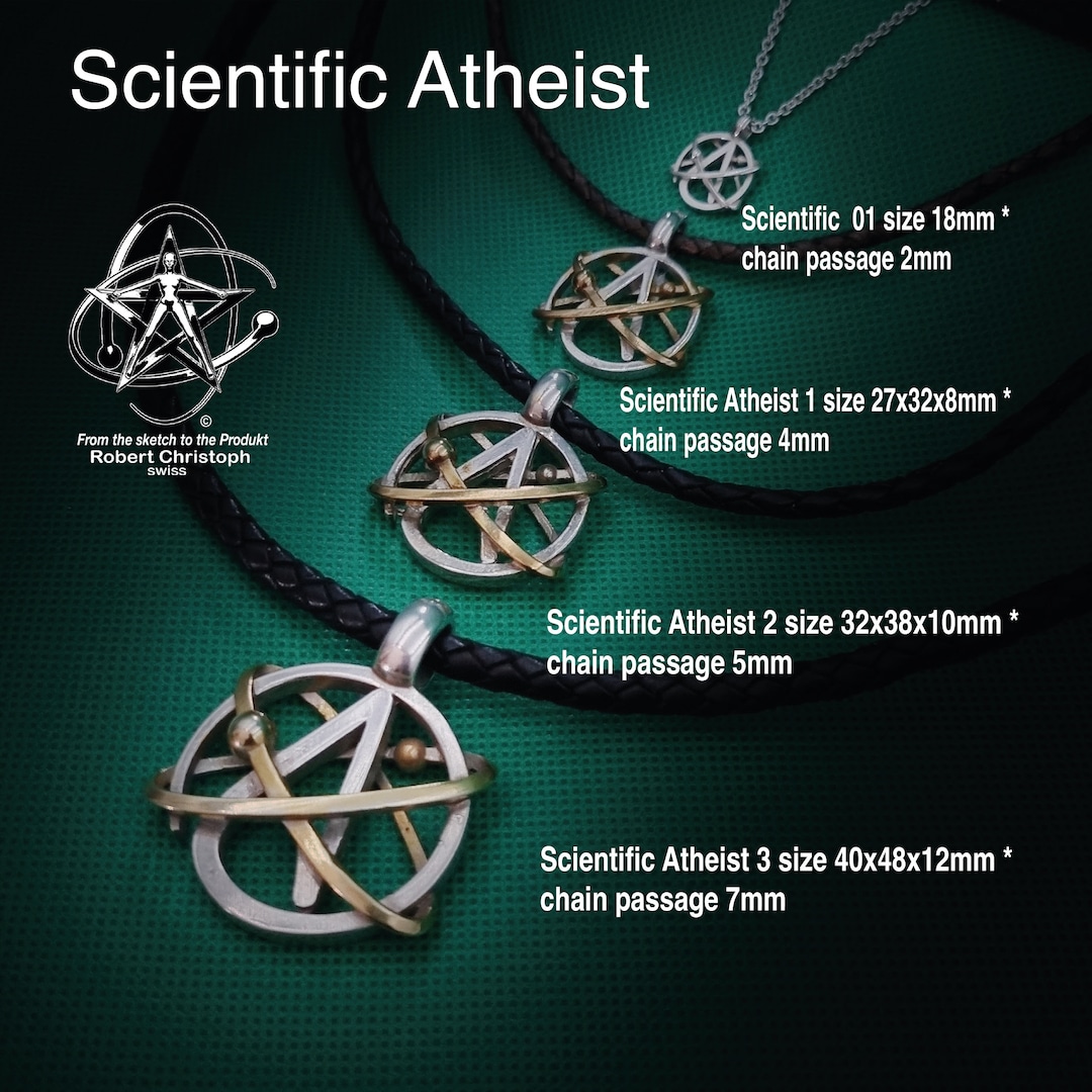 Atheist Pendant 3 Necklace Silver 925 scientific Atheism - Etsy