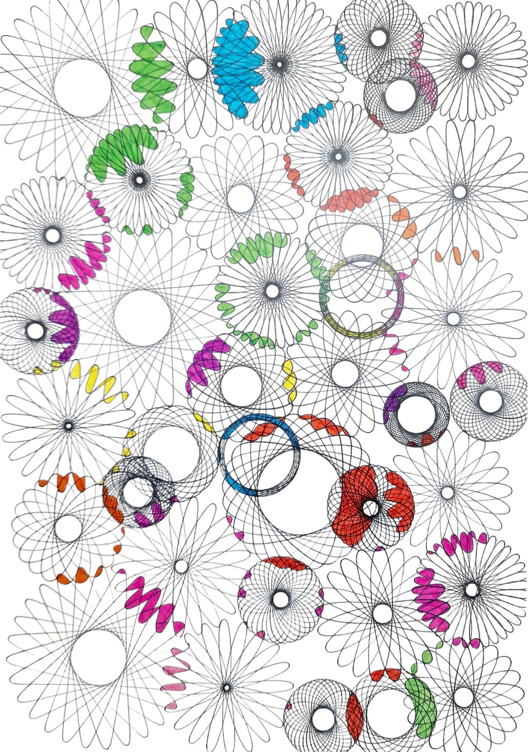 Spirograph Art. Black Spirographs With Edges Coloured in to Give an Abstract Effect. - Etsy UK