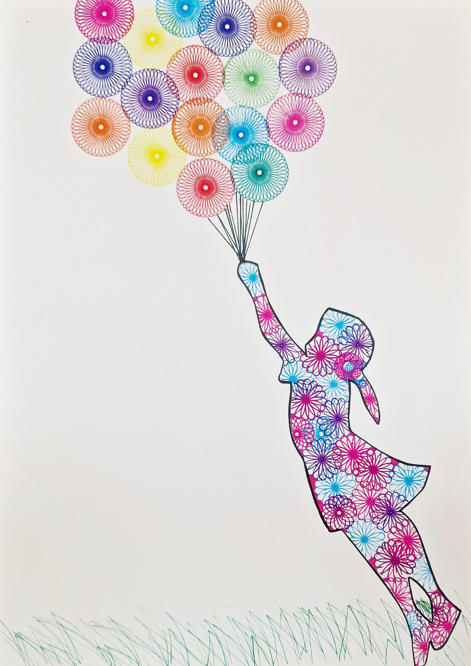 Spirograph Art. Girl With Balloons. Designed in 2 Colourways. - Etsy UK