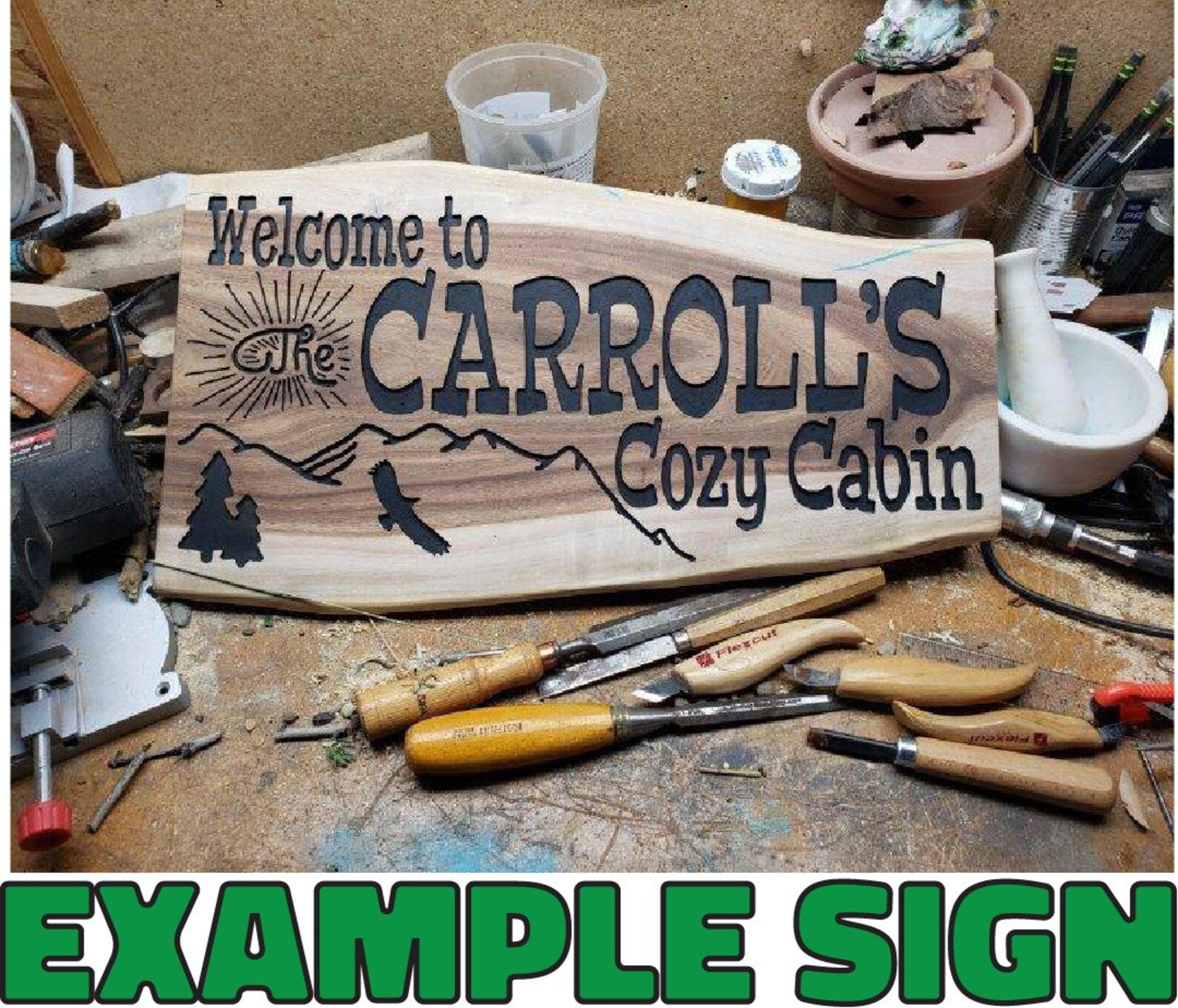 Hand Carved Custom Wood Live Edge Cabin & Cottage Engraved Sign ...