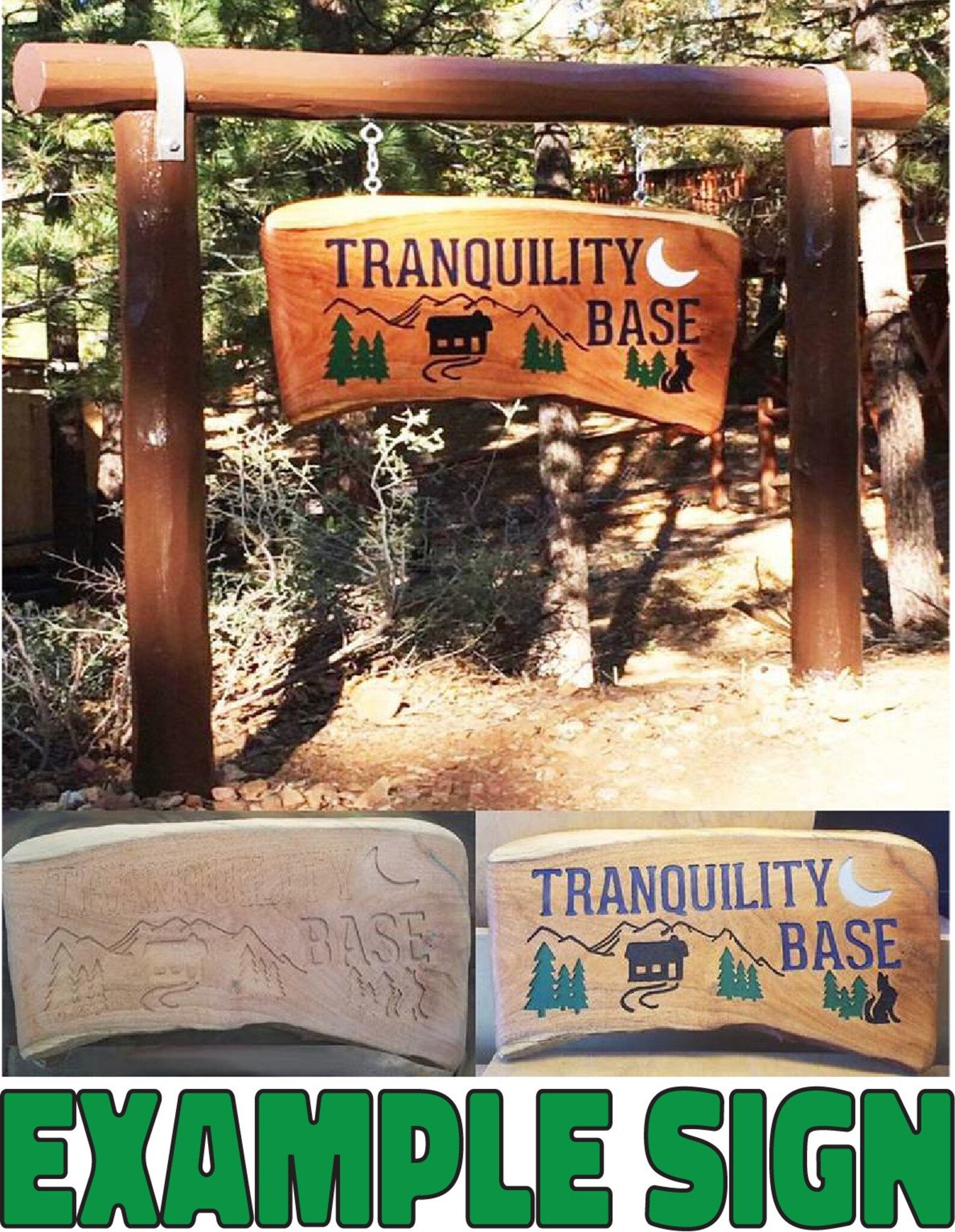 Hand Carved Custom Wood Live Edge Cabin & Cottage Engraved Sign ...