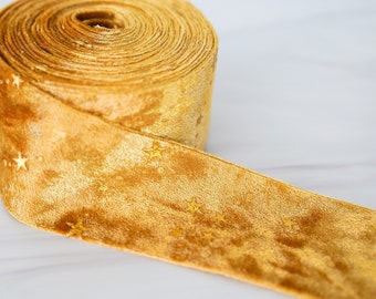 Champagne Velvet Gold Star Foil Ribbon / Luxury Ribbon / Christmas ...