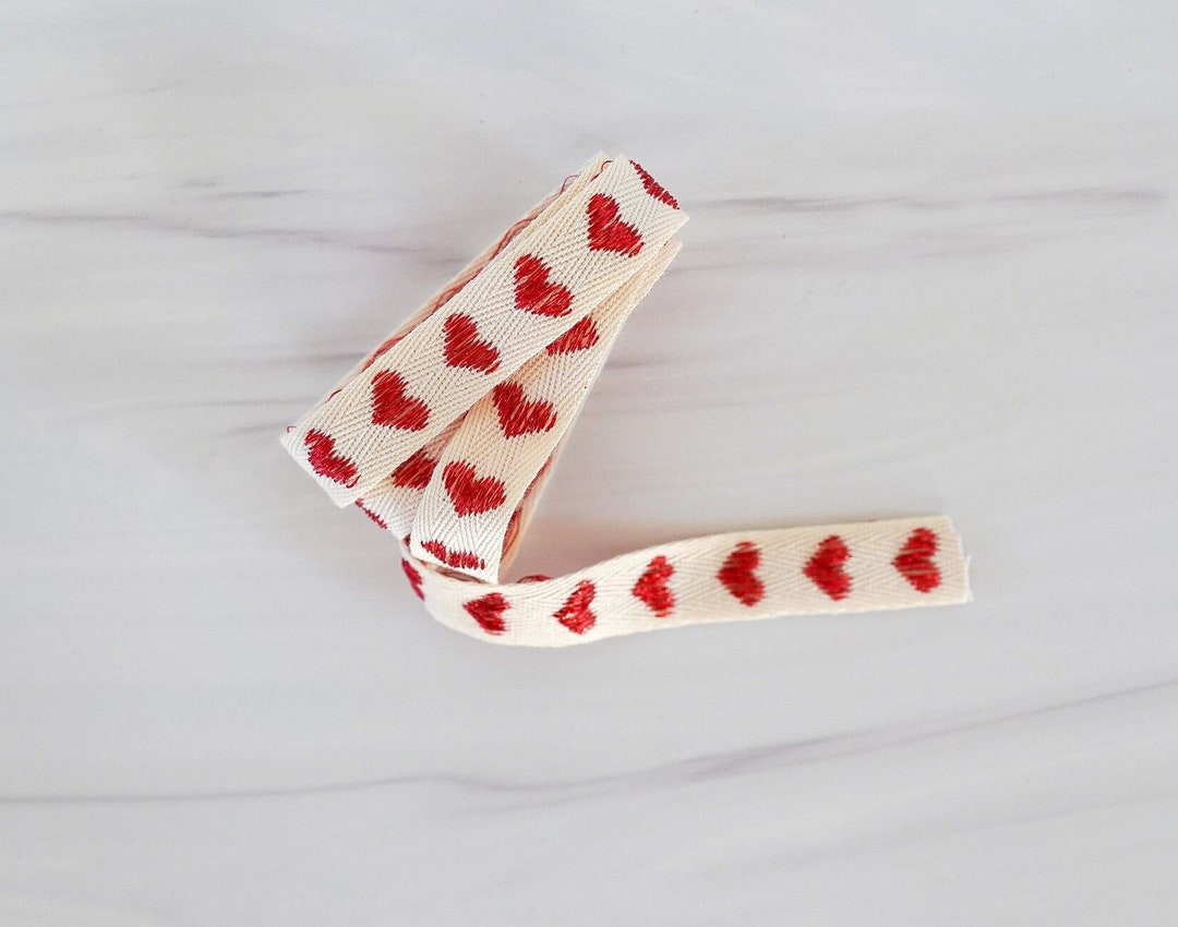 Metallic Red Heart Cotton Ribbon Trim / Gift Packaging / Gift Wrap ...
