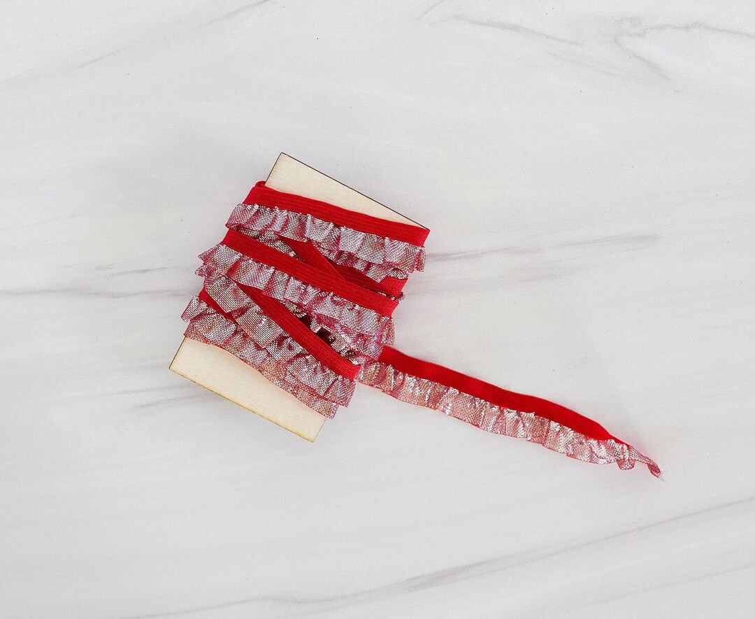 Red Metallic Elastic Ruffle Ribbon Trim / Gift Packaging / Gift Wrap ...