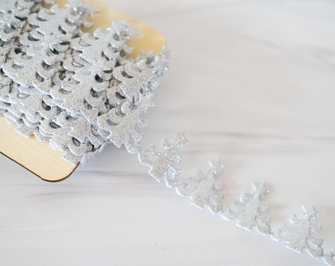 5 Yards Silver Glitter Tree Felt Die-cut Ribbon Trim / Gift Packaging ...