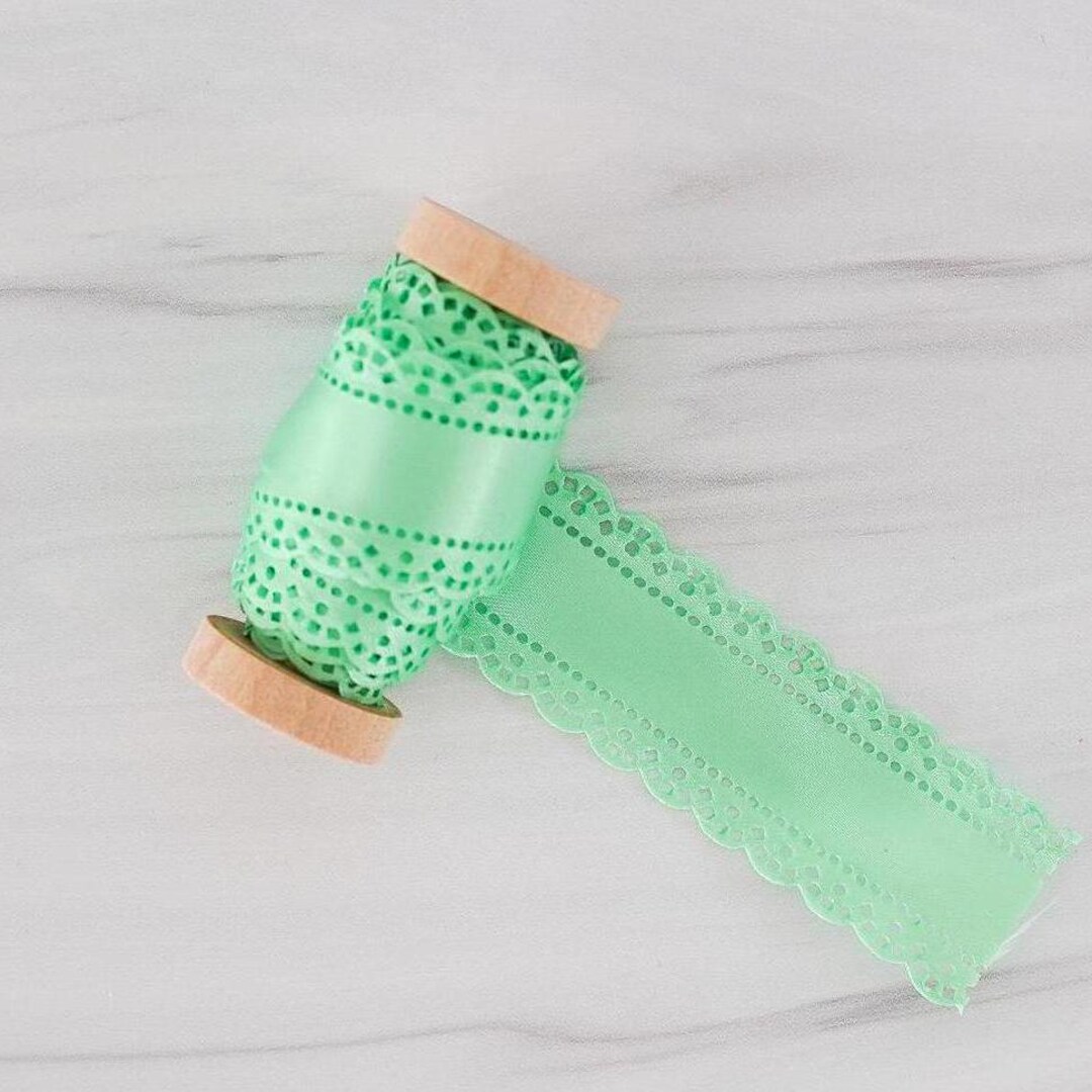 Pistachio Green Satin Lace Cut-out Scalloped Ribbon • 1" • 2 Yards • 5 ...