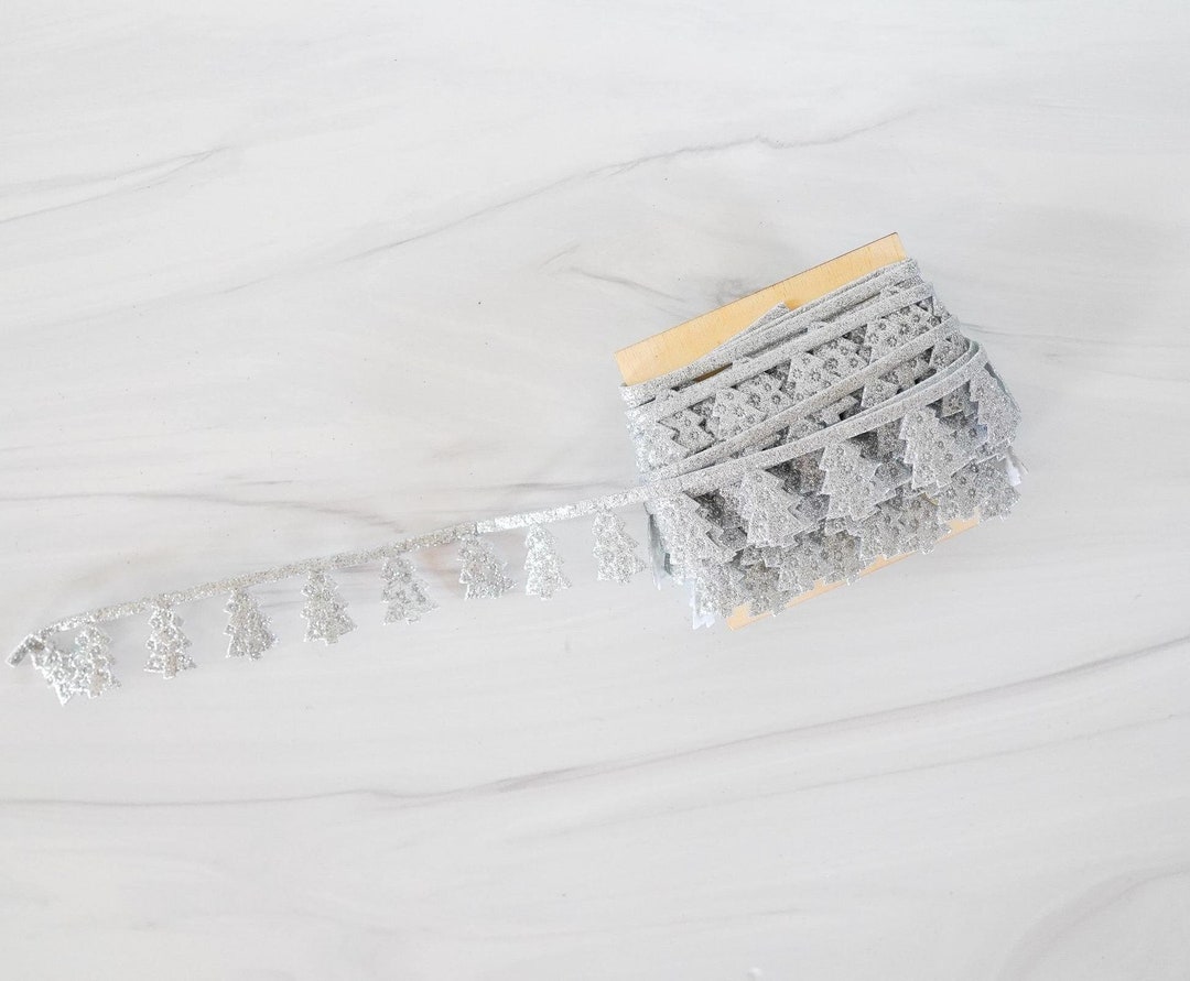 5 Yards Silver Glitter Tree Felt Die-cut Ribbon Trim / Gift Packaging ...