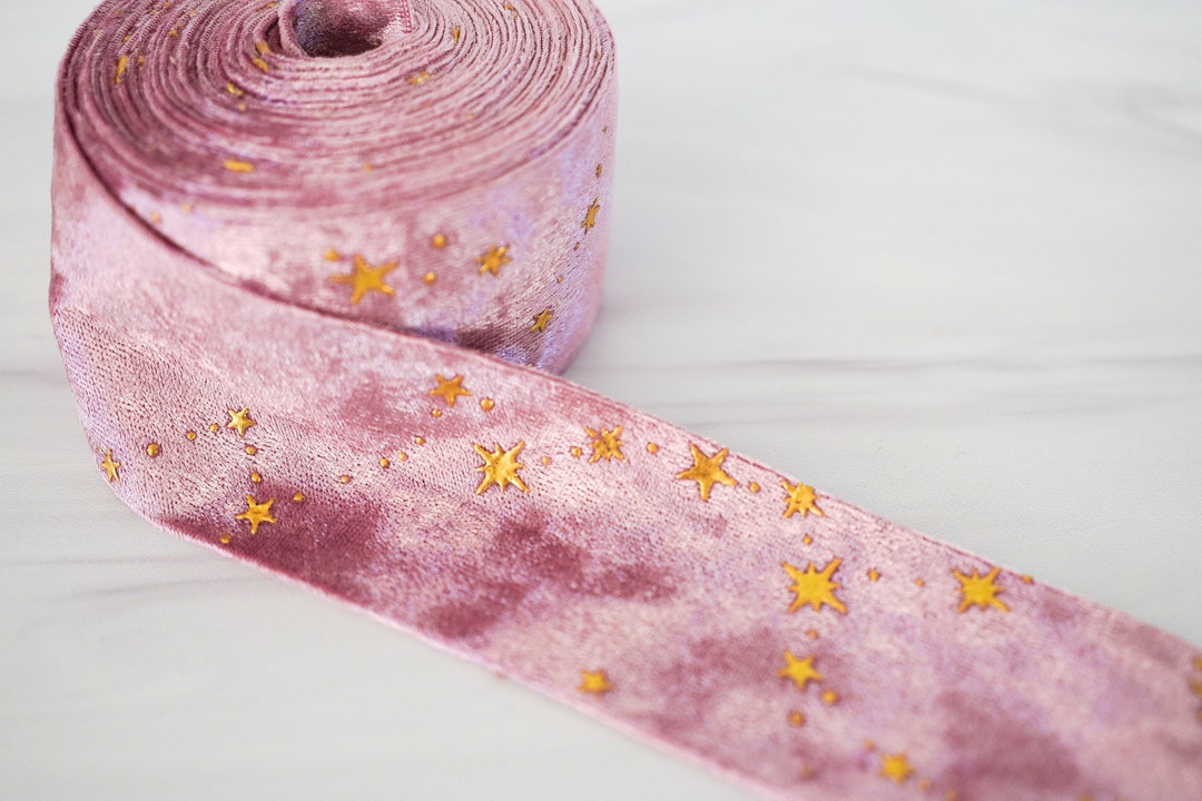 Mauve Velvet Gold Star Foil Ribbon / Luxury Ribbon / Christmas Ribbon ...