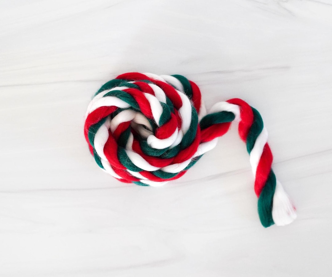 Super Chunky Red Green White Christmas Striped Yarn Rope/ Gift Wrap ...