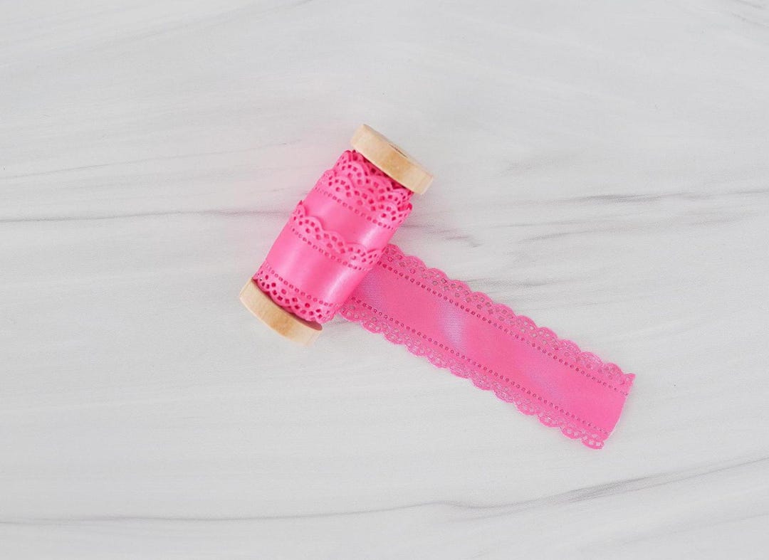Candy Pink Satin Lace Cut-out Scalloped Ribbon • 1" Wide • 2 Yards • 5 ...