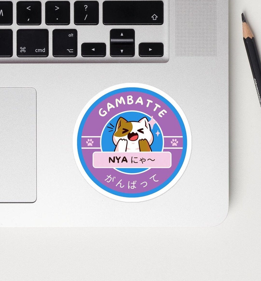 Kawaii Cute Cat Gambatte Neko Sticker Bubble-free Sticker - Etsy