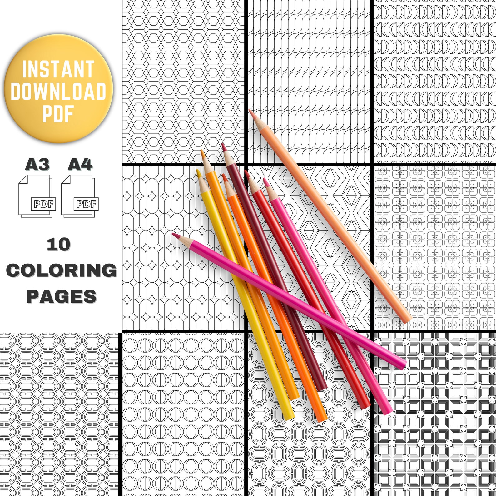 Minimalist Coloring Downloadable PDF Pattern Coloring Self Care Stress ...