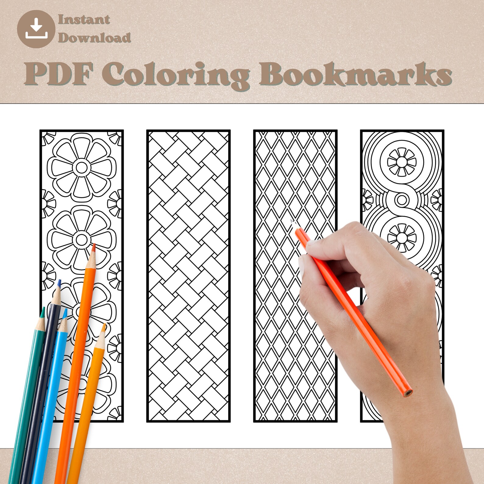 Printable Bookmarks PDF Coloring Cute Bookmark Stress Relief - Etsy