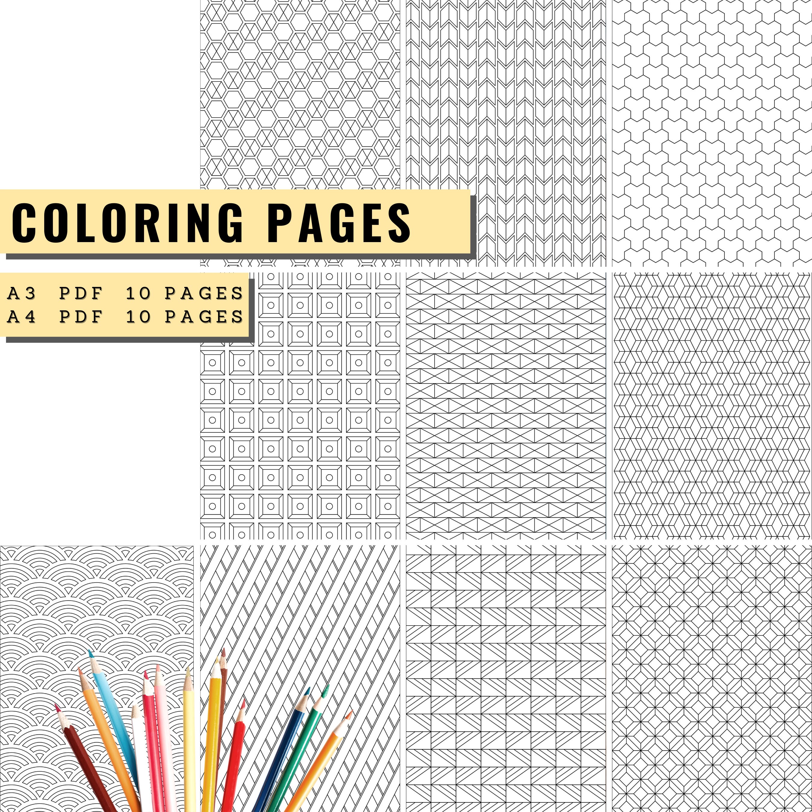 10 Printable Patterns Coloring Pages, A4 PDF Coloring,shapes Coloring ...
