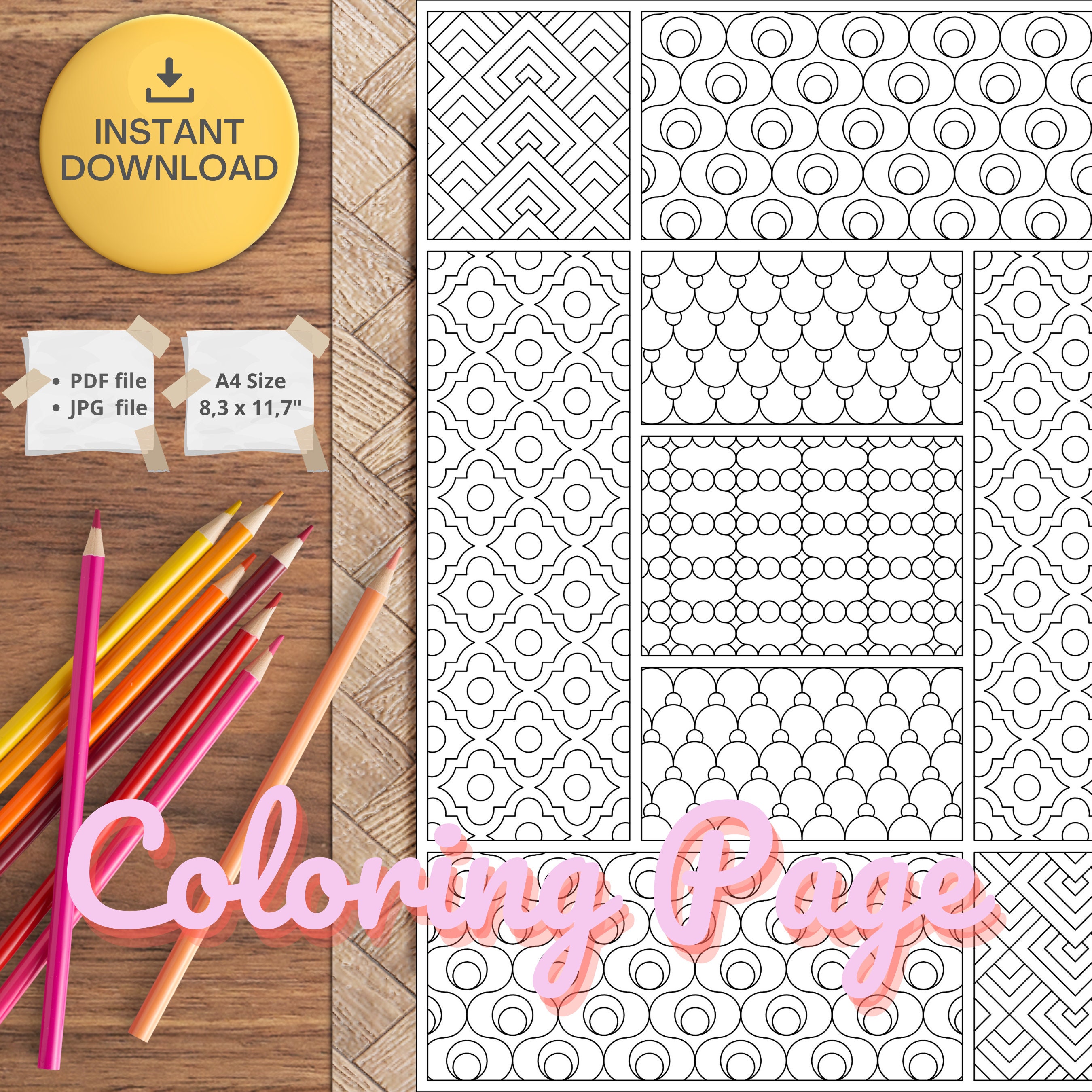 Quilt Pattern Intricate Coloring, Aesthetic Design Anti Anxiety Color ...