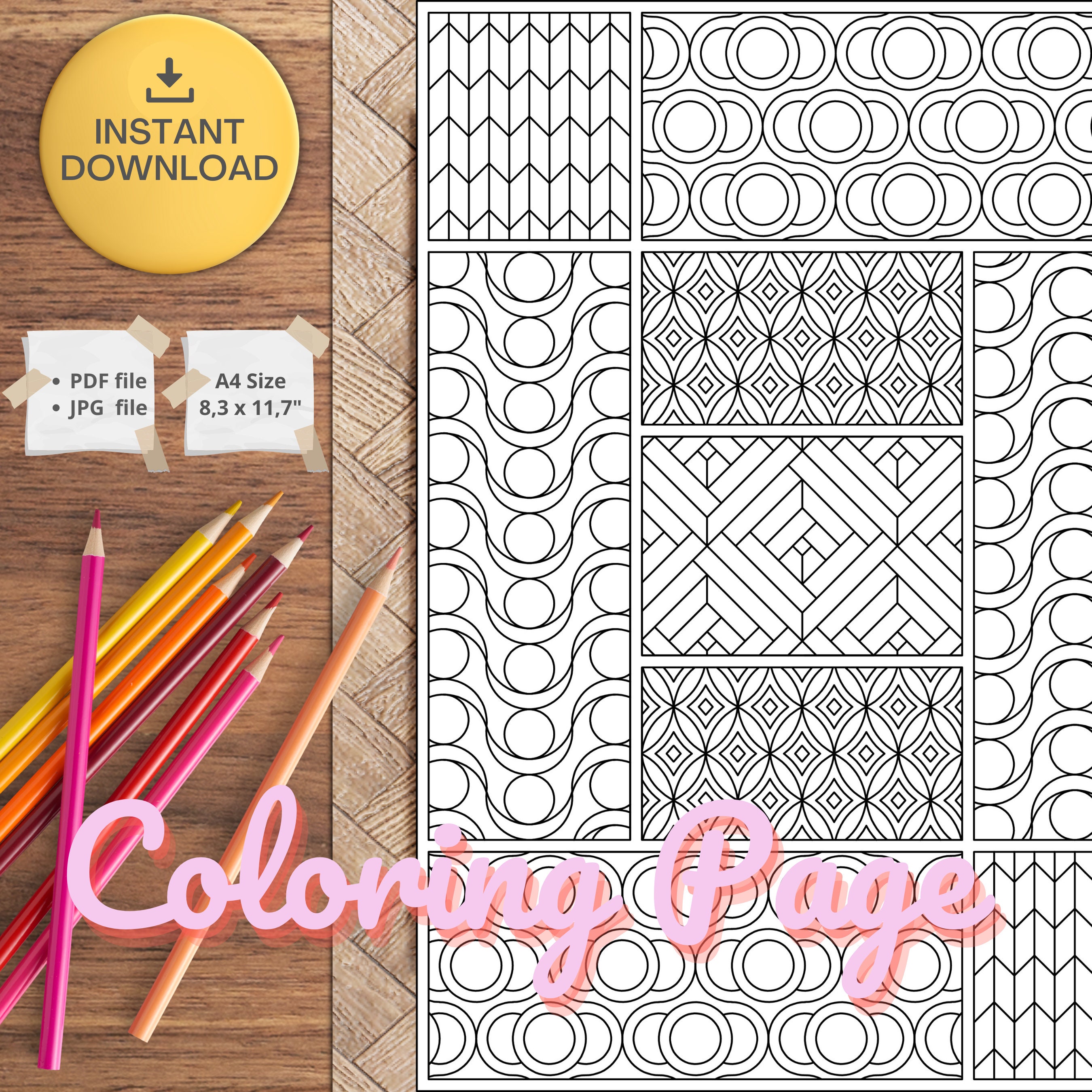 Black and White Stress Relief Shapes Coloring, Calming Patterns ...