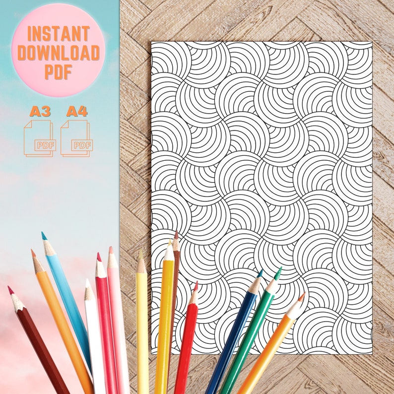 Abstract Wave Pattern Coloring Page Retro Themed Therapeutic - Etsy