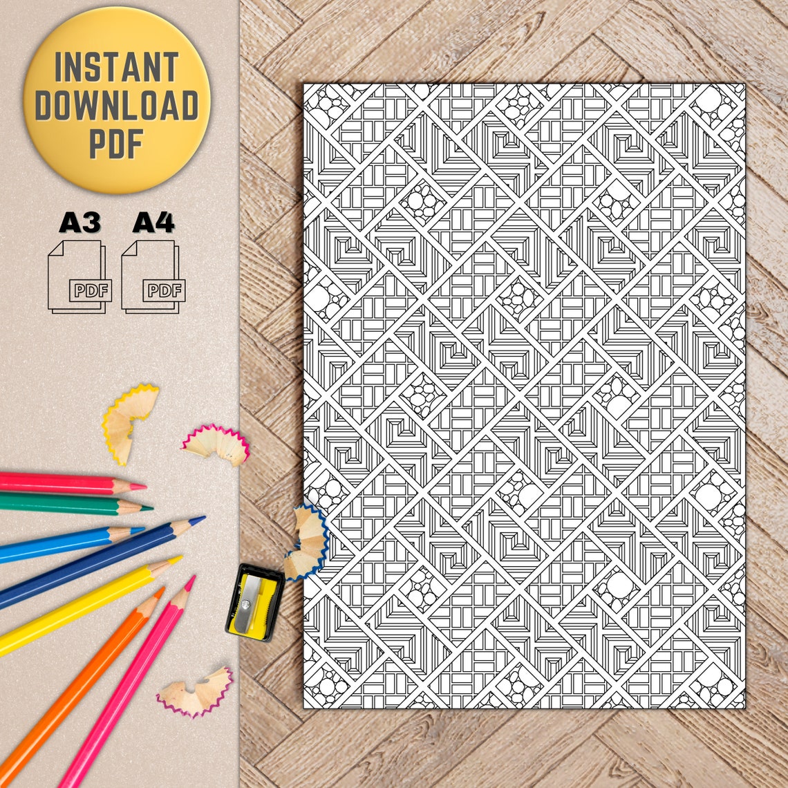 Zendoodle Geometric Art PDF Coloring Different Geometric - Etsy