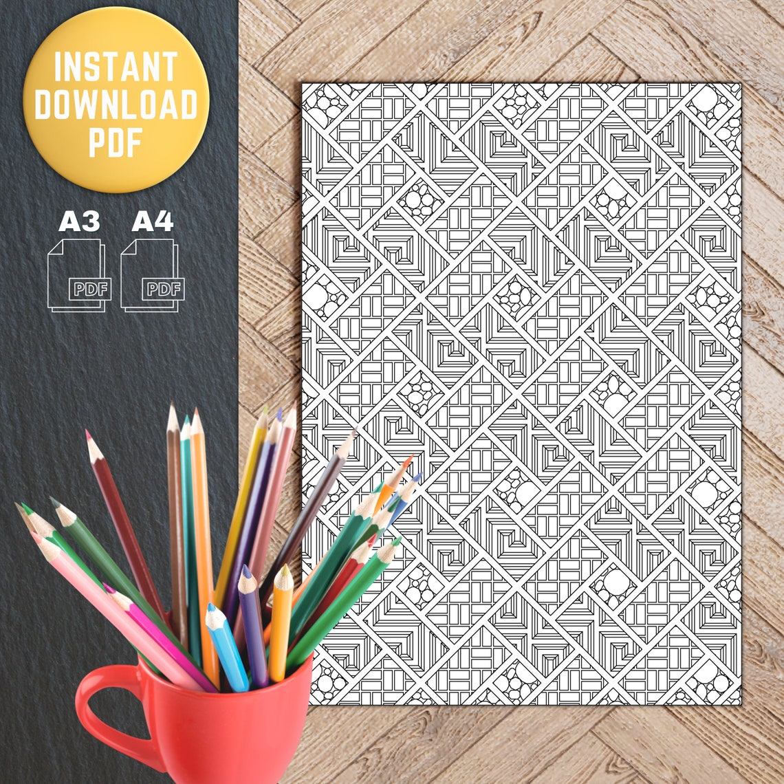 Zendoodle Geometric Art PDF Coloring Different Geometric - Etsy