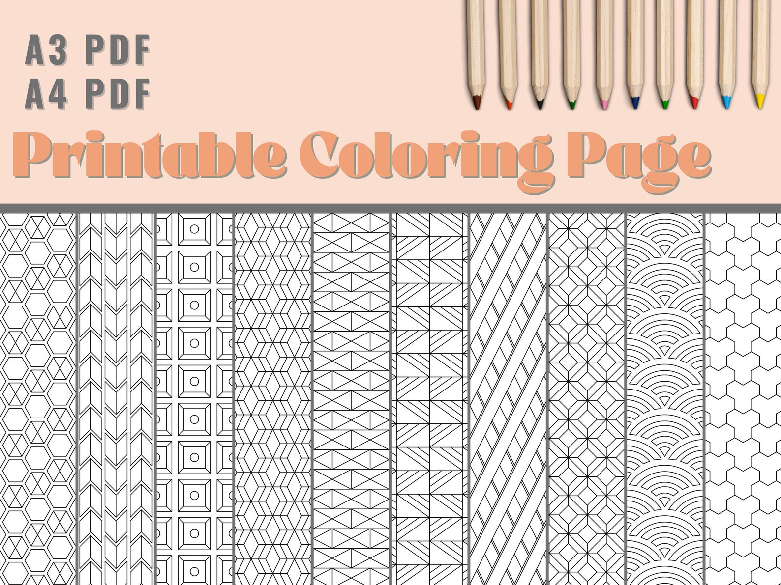 10 Printable Patterns Coloring Pages, A4 PDF Coloring,shapes Coloring ...