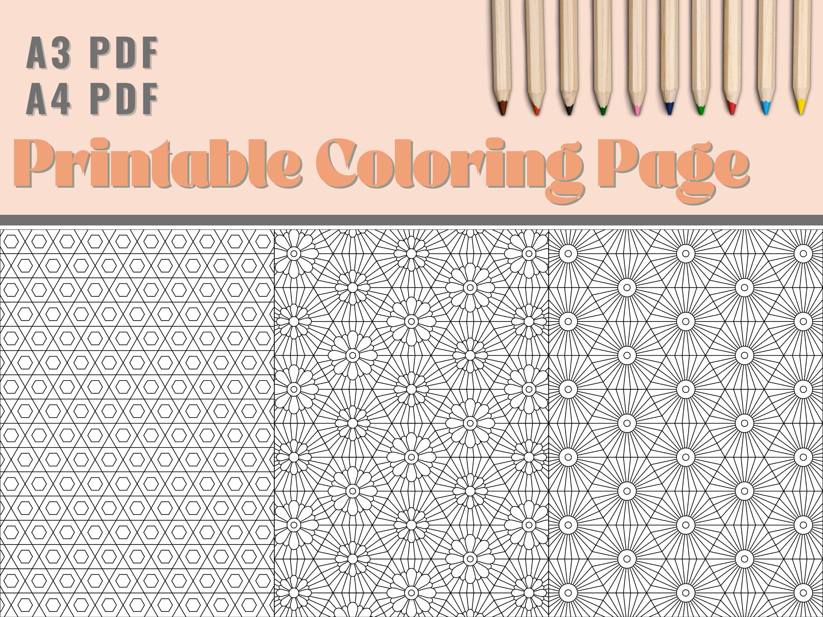 10 Bohemian Geometric Abstract Coloring Unique 70s Geometric - Etsy