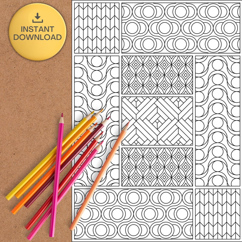 Black and White Stress Relief Shapes Coloring, Calming Patterns ...