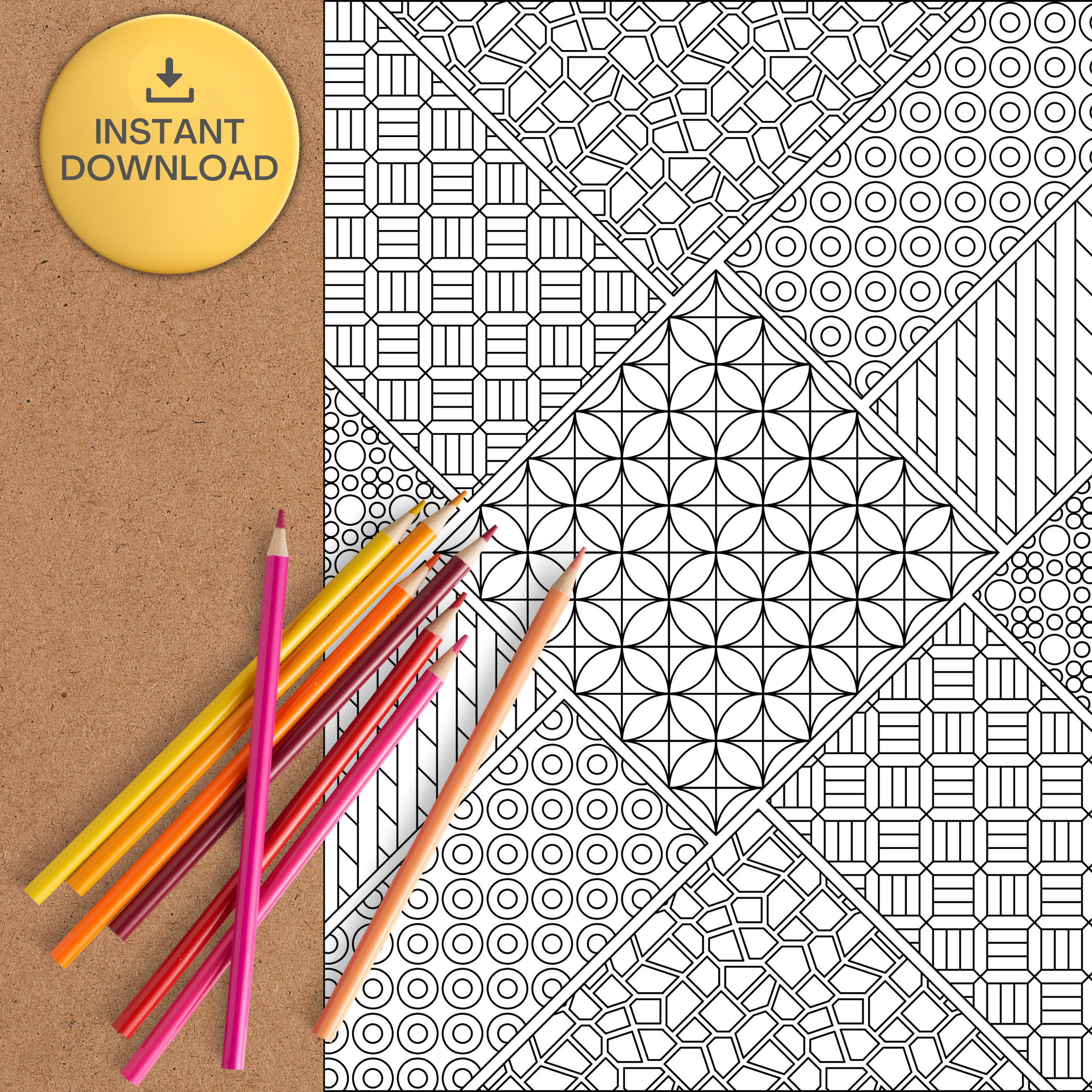 Geometric Coloring Page for Adults – Printable Abstract Pattern Art ...
