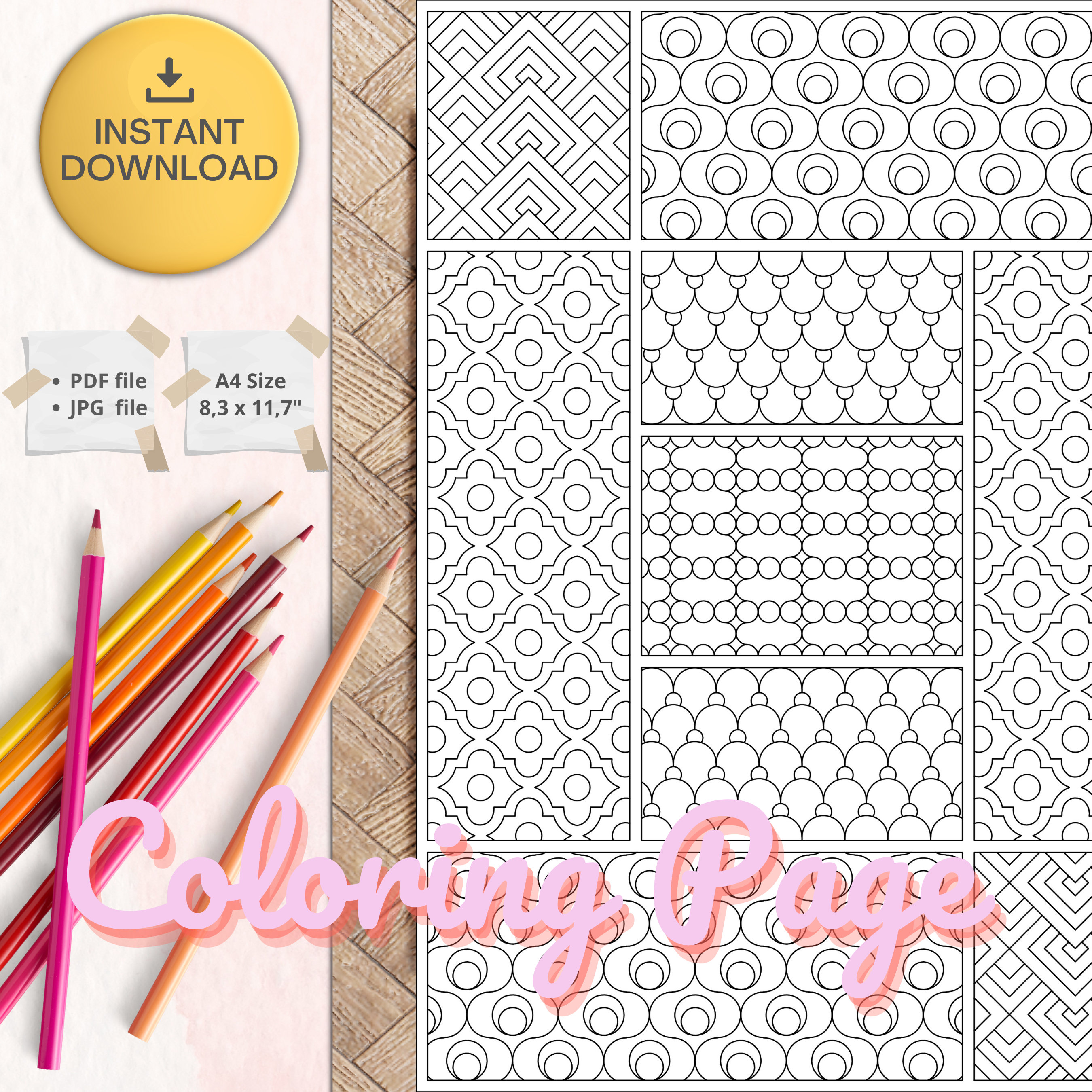 Quilt Pattern Intricate Coloring, Aesthetic Design Anti Anxiety Color ...