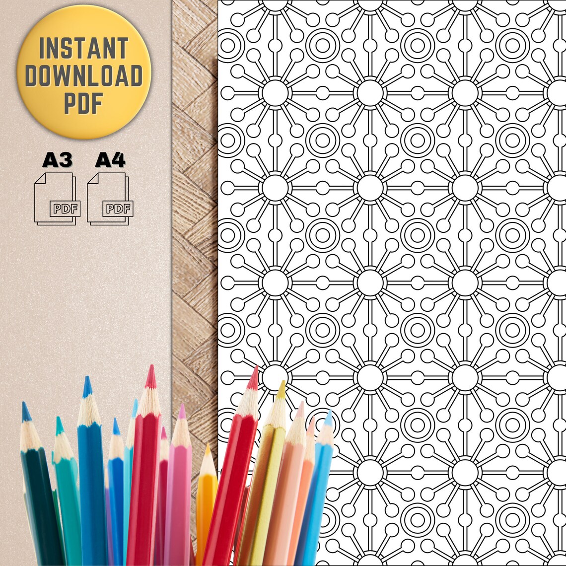 Black and White Retro Theme Coloring Page, 60s Trendy Midcentury Modern ...