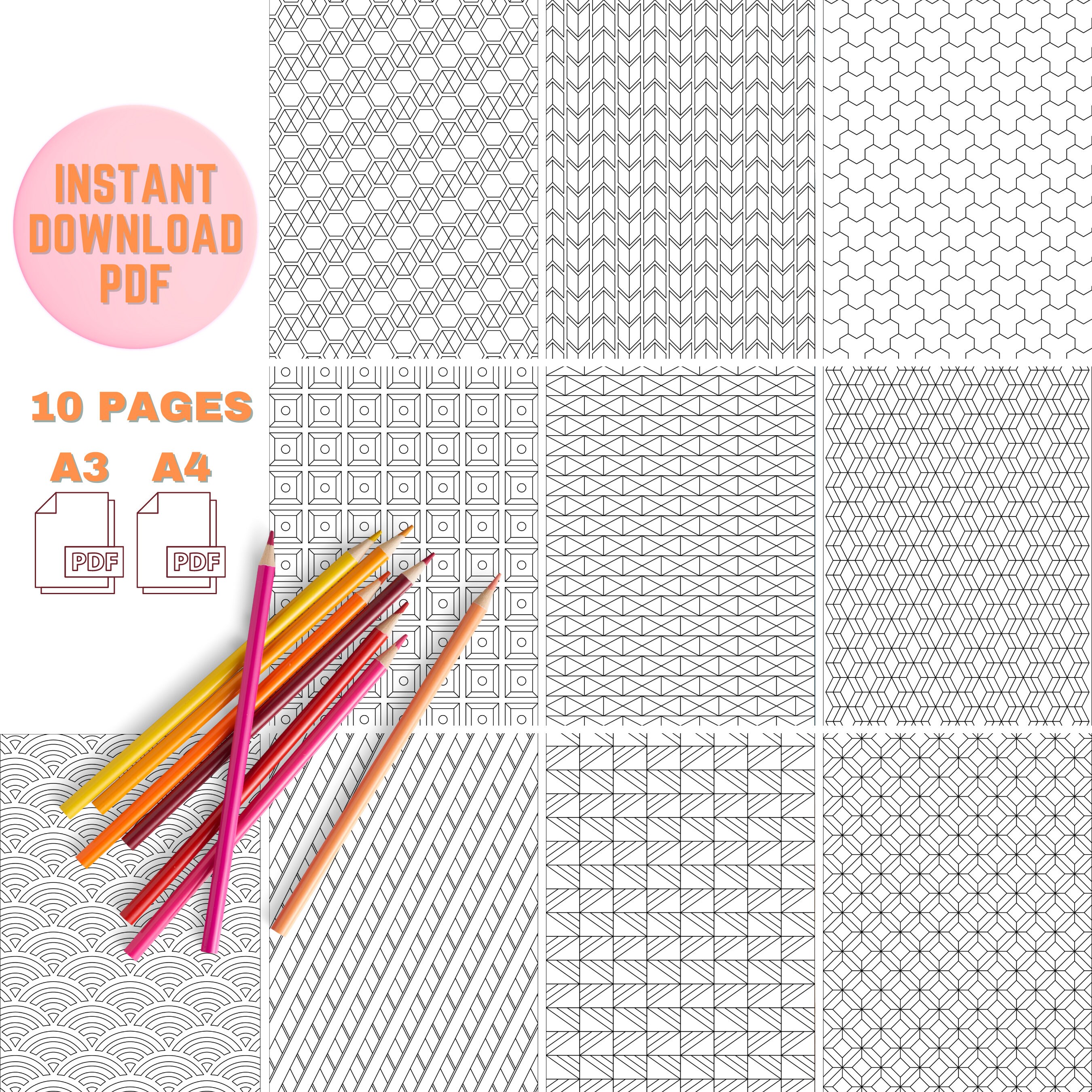 10 Printable Patterns Coloring Pages, A4 PDF Coloring,shapes Coloring ...