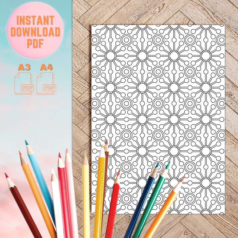 Black and White Retro Theme Coloring Page, 60s Trendy Midcentury Modern ...