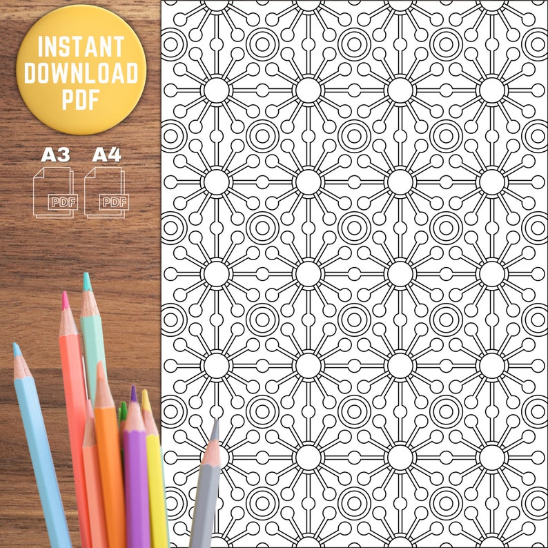 Black and White Retro Theme Coloring Page, 60s Trendy Midcentury Modern ...