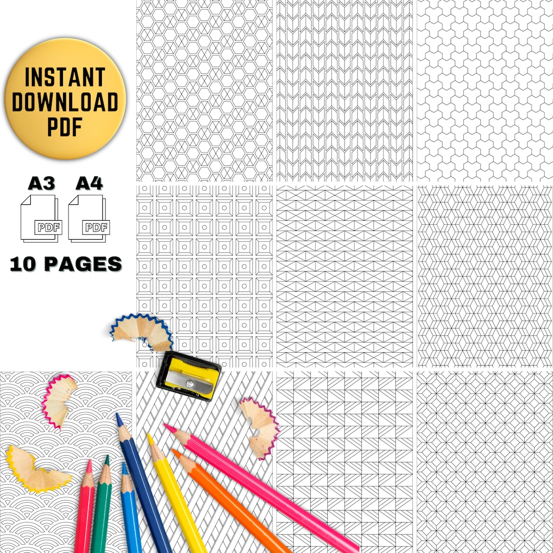 10 Printable Patterns Coloring Pages A4 PDF Coloringshapes - Etsy