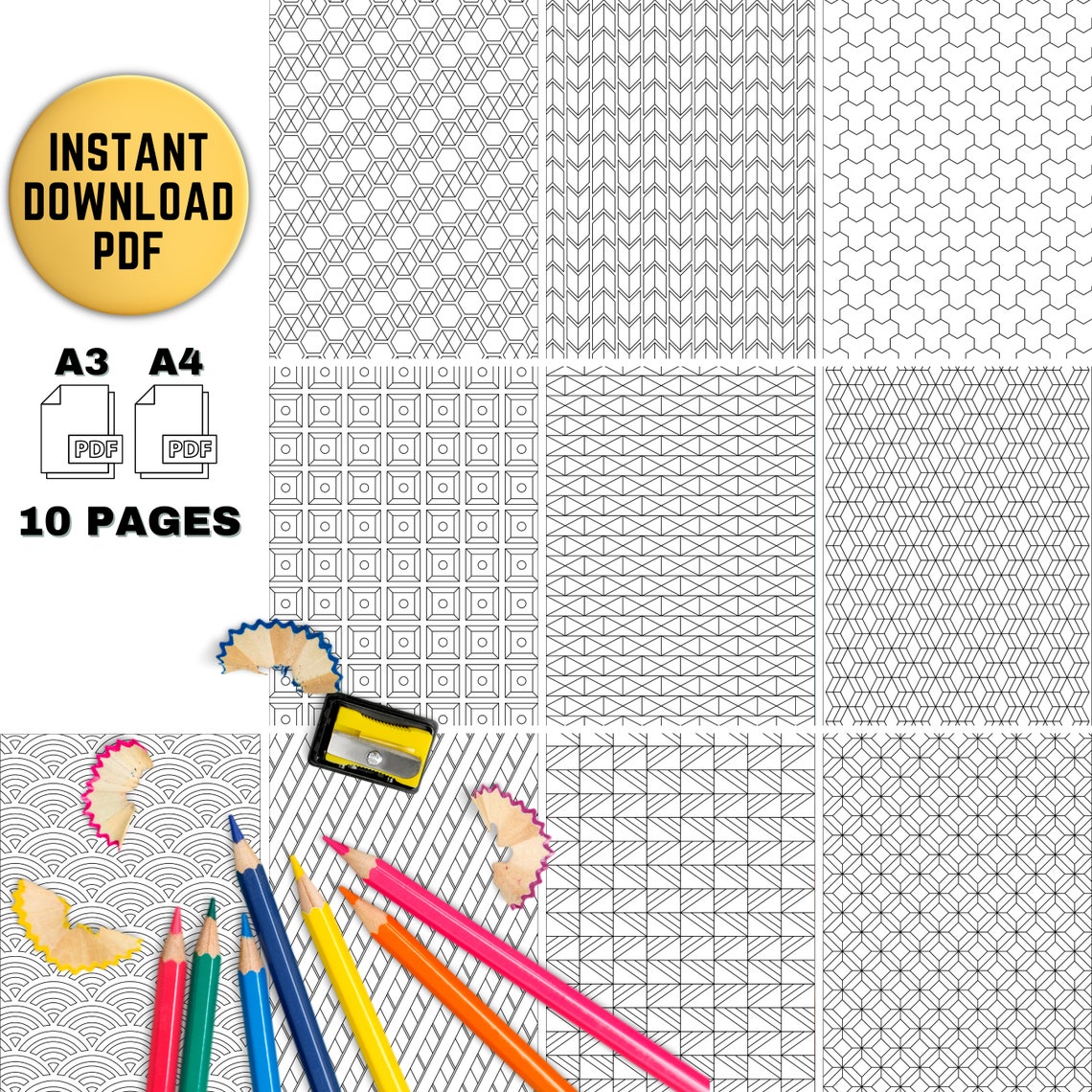10 Printable Patterns Coloring Pages A4 PDF Coloringshapes - Etsy