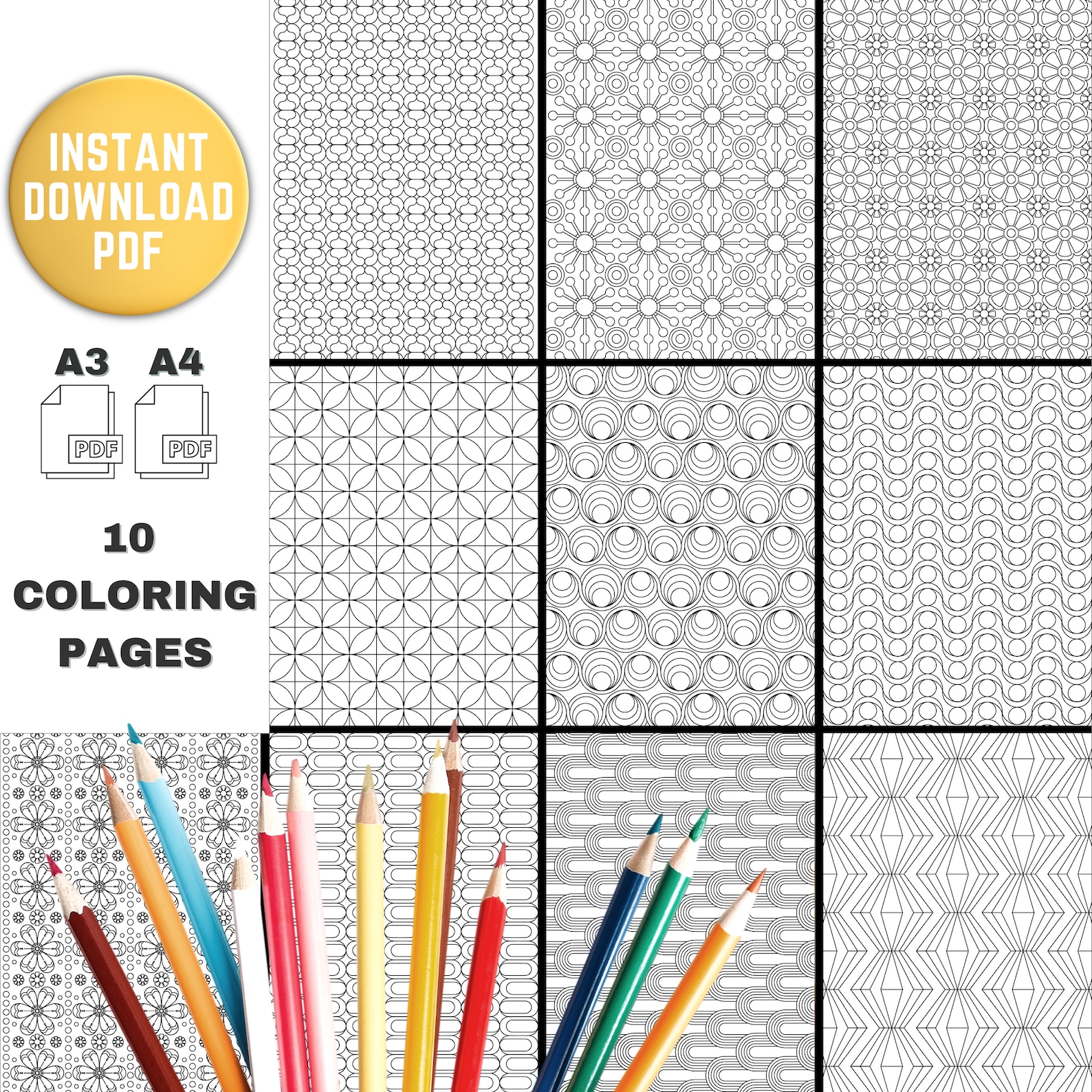 Geometric Design Adult Colouring Book, Geometric Shapes and Pattern ...