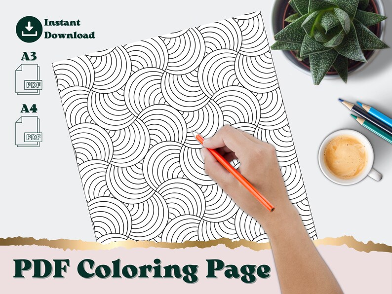 Abstract Wave Pattern Coloring Page Retro Themed Therapeutic - Etsy