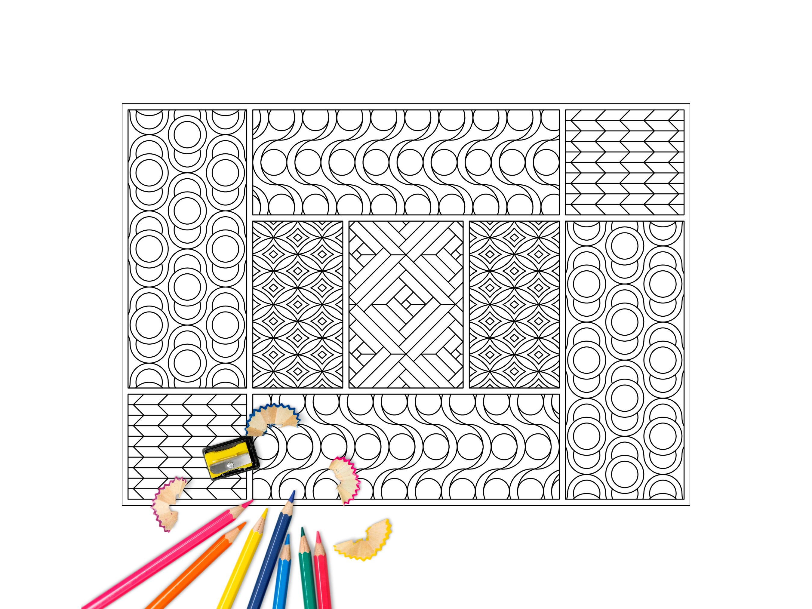 Black and White Stress Relief Shapes Coloring, Calming Patterns ...