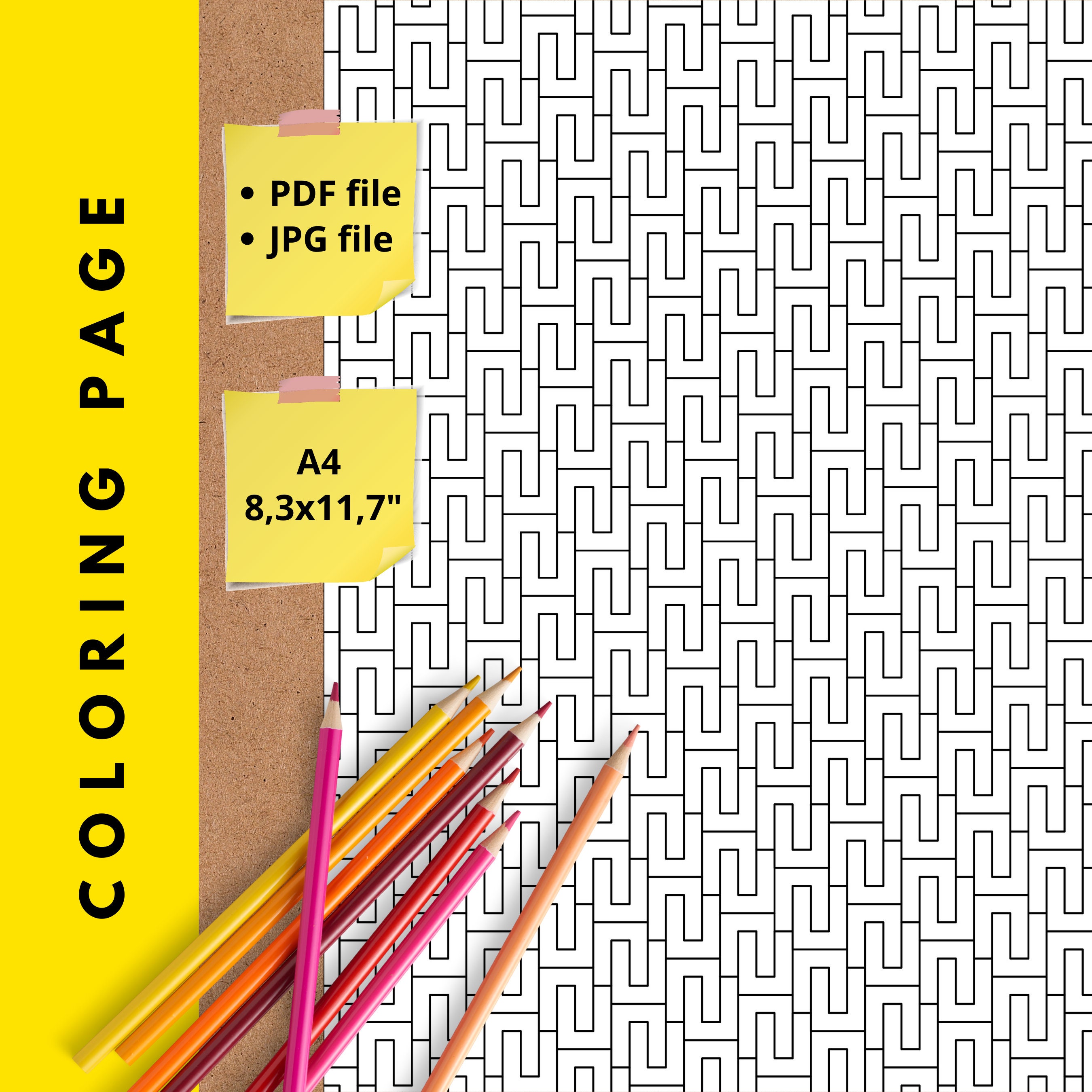 Midcentury Modern PDF Coloring, Digital Patterns Coloring Page ...