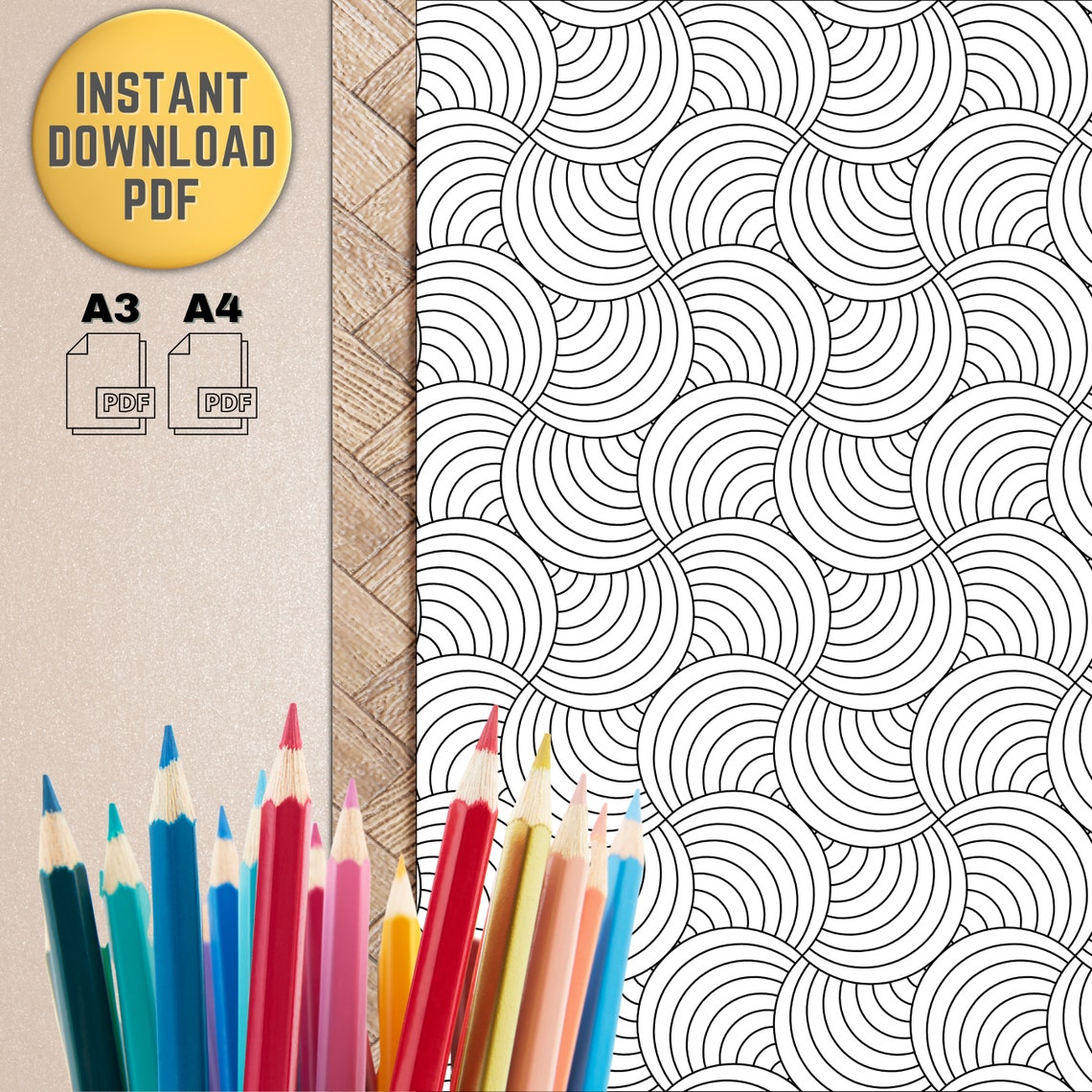 Abstract Wave Pattern Coloring Page Retro Themed Therapeutic - Etsy