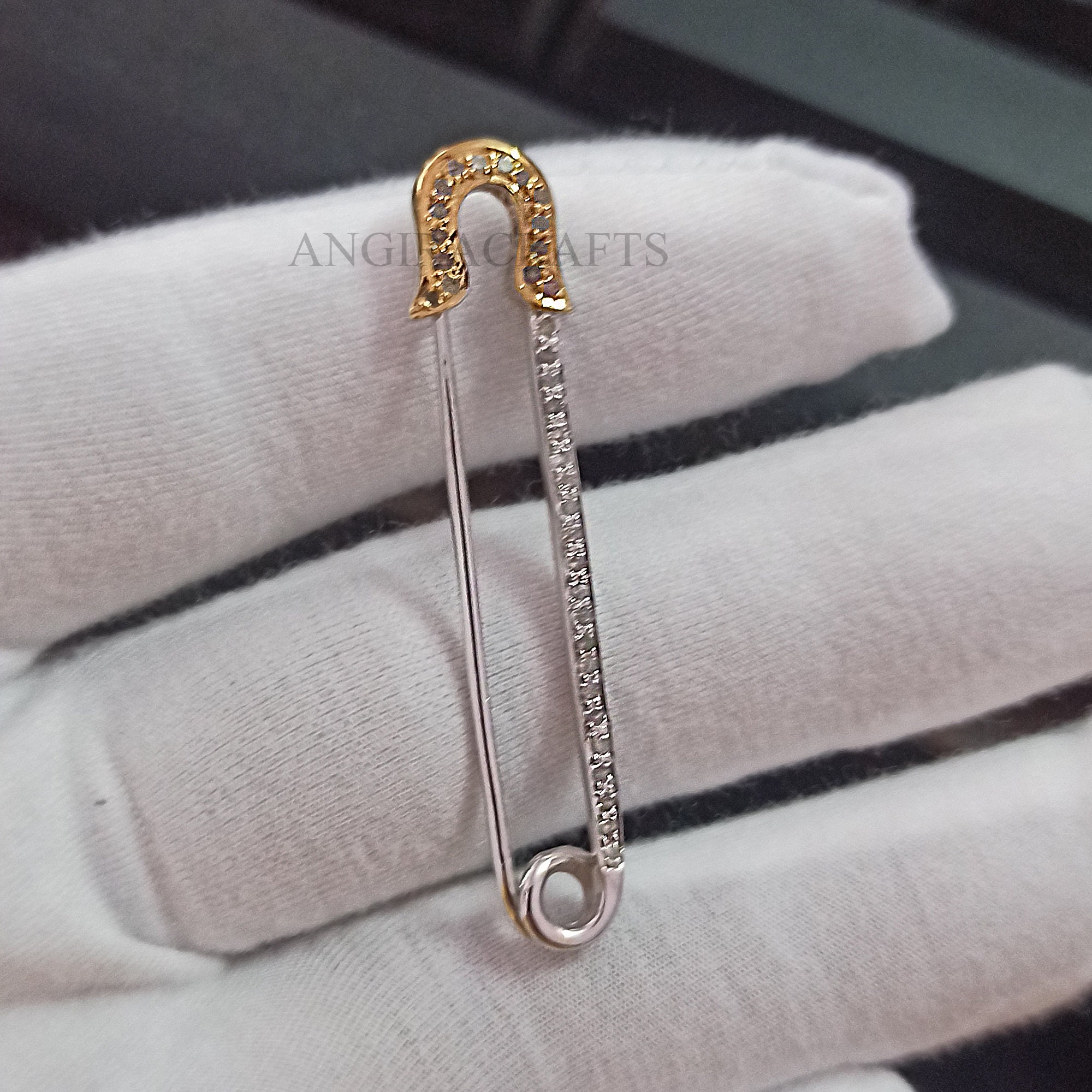 Solid Sterling Silver Natural Pave Diamond Safety Pins | Etsy