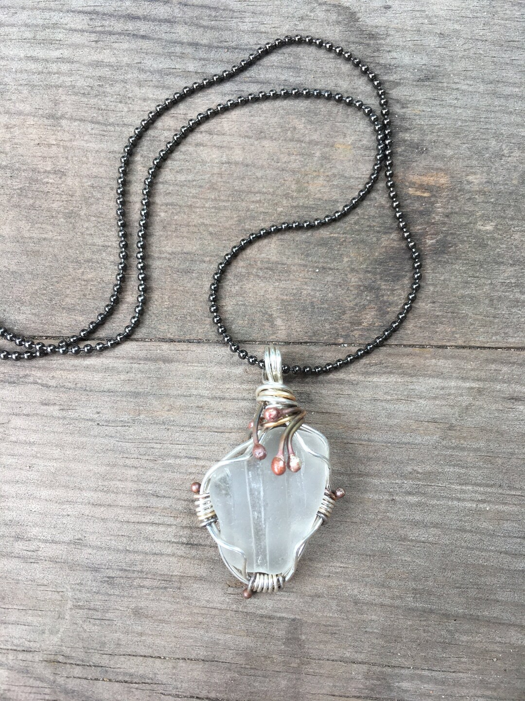 Clear Ribbed Rim Beach Glass Wrapped in Sterling Silver - Etsy