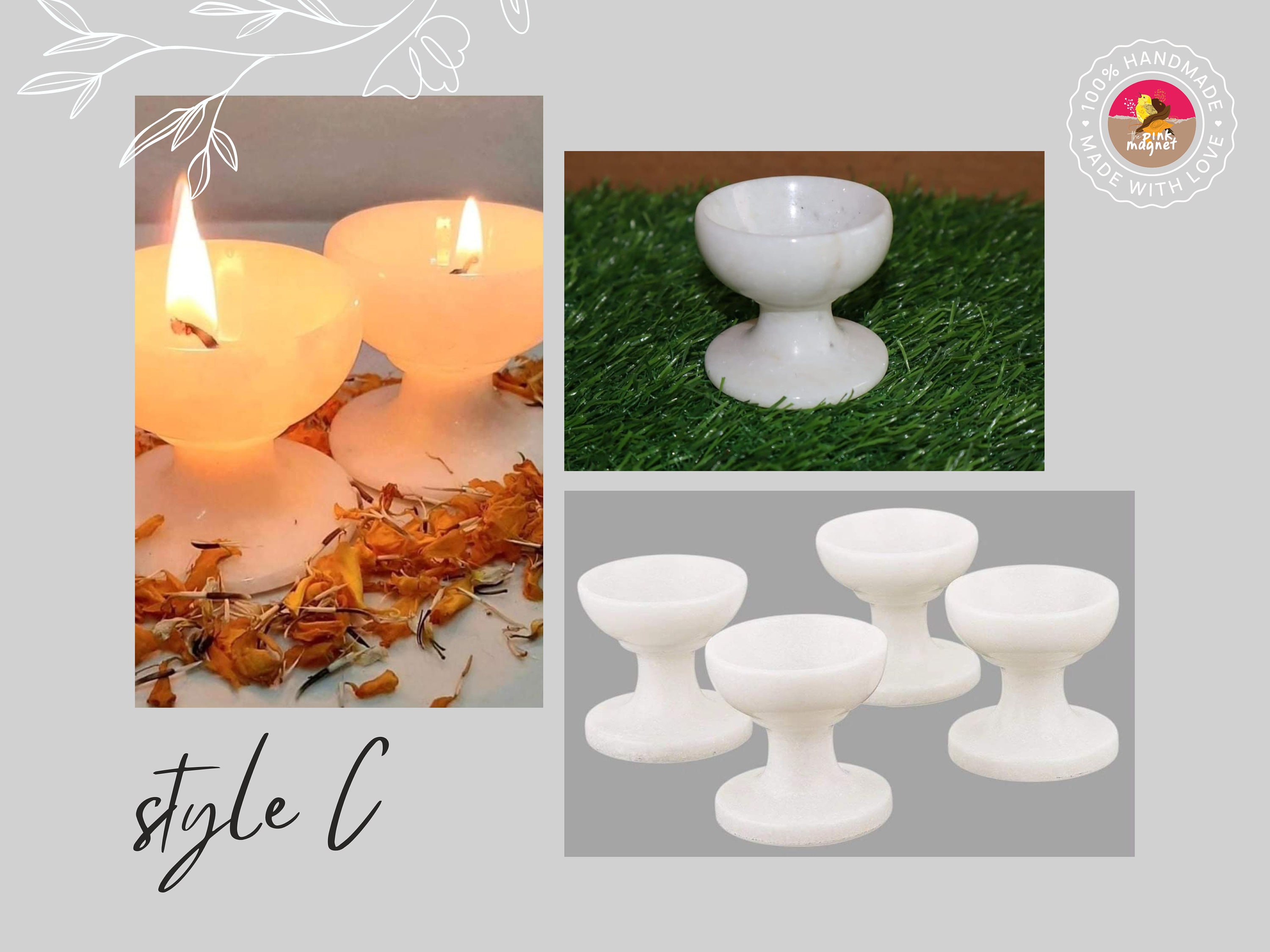 White Marble Tea Light Holders Flower & Star Shaped, Handcrafted Marble ...