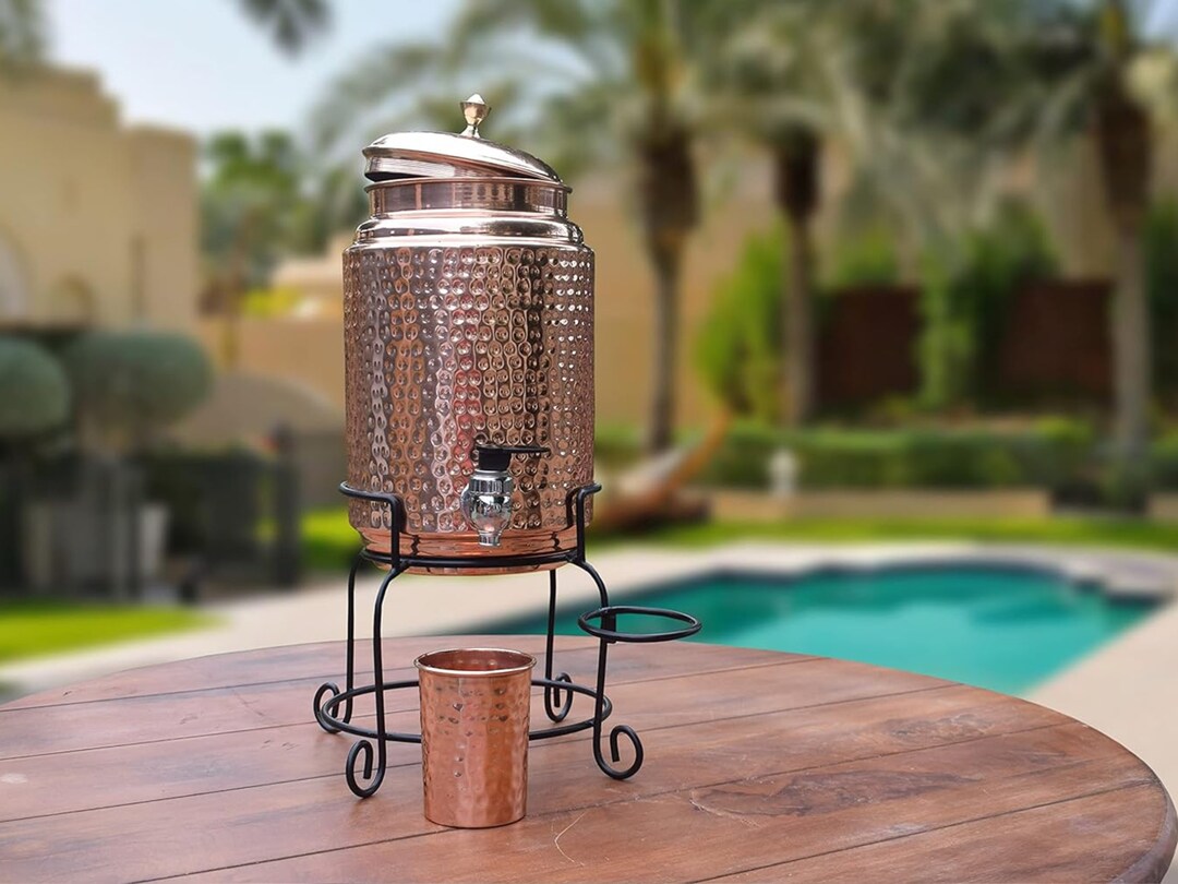 Handmade Copper Water Dispenser 5L Glass & Stand Anniversary Gift ...
