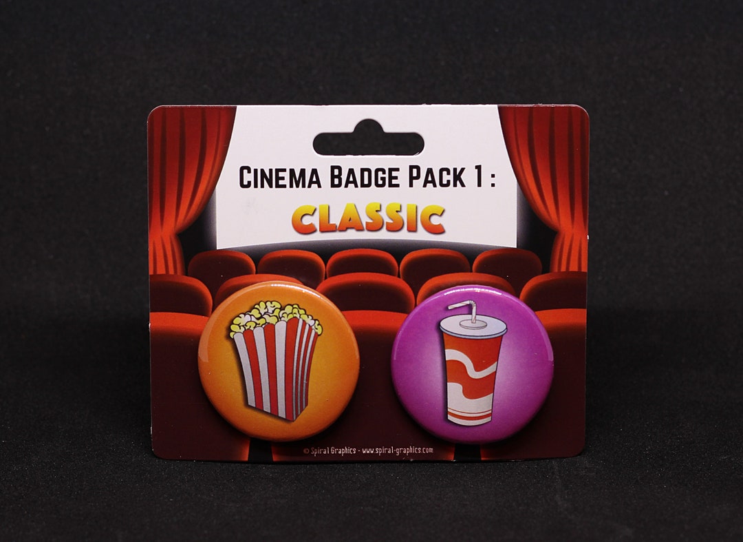 Cinema Badge Pack CLASSIC: palomitas y bebida/película, insignias ...