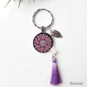 Hand Painted Colourful Mandala Art Keyring Embellished With Gems and ...