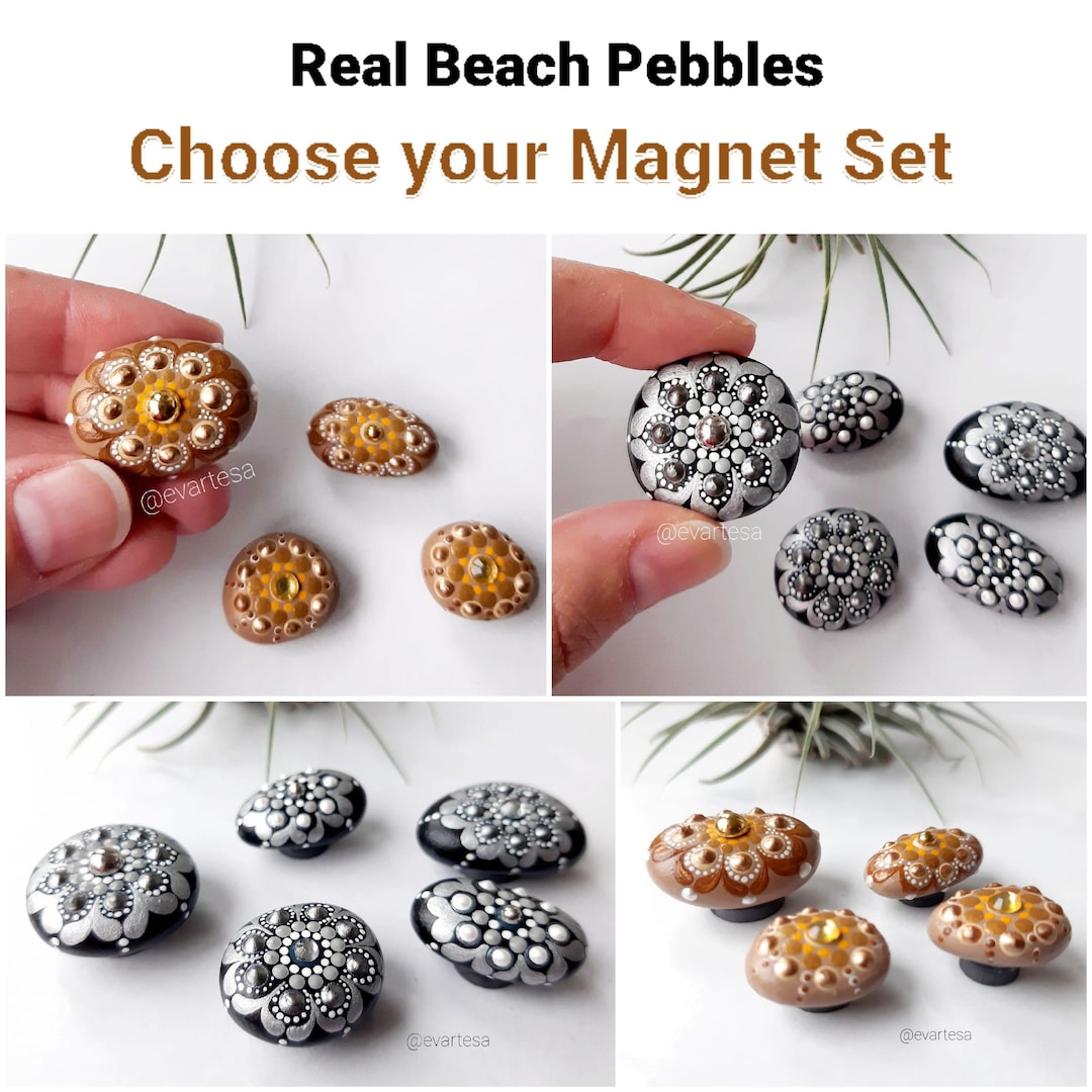 Hand Painted Mini Mandala Stone Pebbles Fridge Magnets Embellished With ...